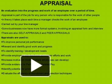PPT – APPRAISAL PowerPoint presentation | free to view - id: 166e95-ZDc1Z