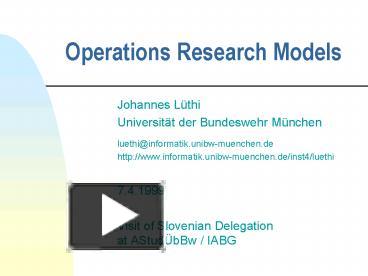 PPT – Operations Research Models PowerPoint presentation | free to view ...
