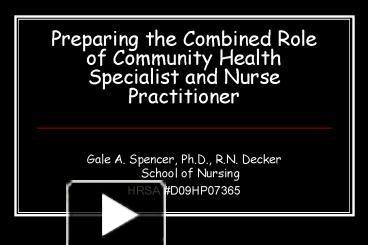 PPT – Preparing the Combined Role of Community Health Specialist and ...