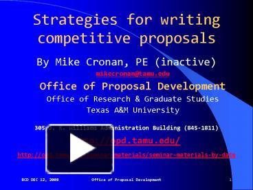 PPT – Strategies for writing competitive proposals PowerPoint ...
