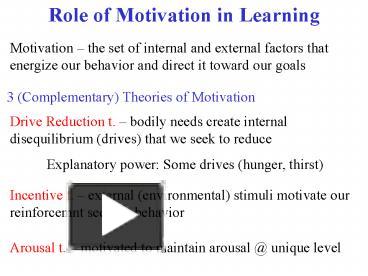 Role of Motivation in Learning presentation | free to view