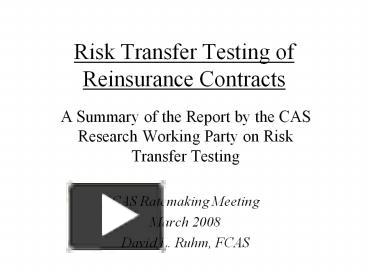 Risk Transfer Testing of Reinsurance Contracts presentation | free to view