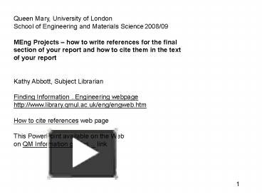 Queen Mary, University of London presentation | free to view