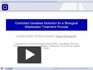 PPT – Controlled Variables Selection for a Biological Wastewater ...