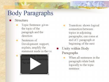 Body Paragraphs presentation | free to view