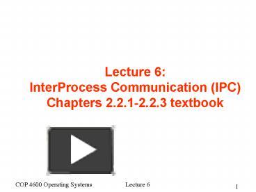 PPT – Lecture 6: InterProcess Communication IPC Chapters 2'2'12'2'3 ...