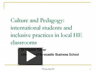 Culture and Pedagogy: international students and inclusive practices in ...