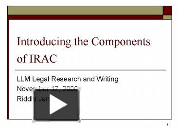 Introducing the Components of IRAC presentation | free to view