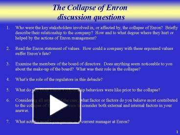 PPT – The Collapse of Enron discussion questions PowerPoint ...