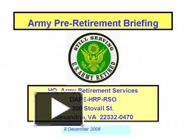 PPT – Army PreRetirement Briefing PowerPoint presentation | free to ...