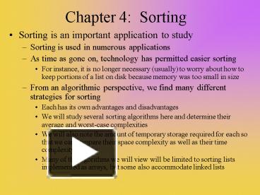 PPT – Chapter 4: Sorting PowerPoint presentation | free to view - id ...