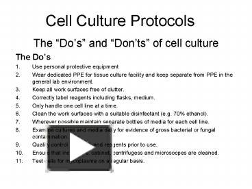 Cell Culture Protocols presentation | free to view