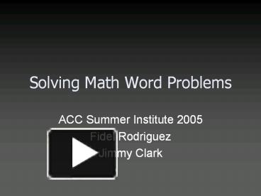PPT – Solving Math Word Problems PowerPoint presentation | free to ...