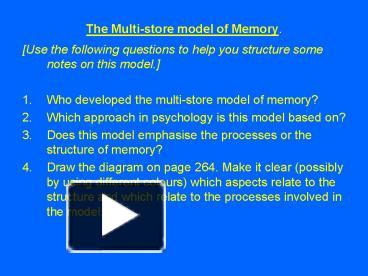 PPT – The Multistore model of Memory' PowerPoint presentation | free to ...
