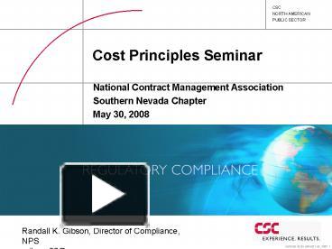 Cost Principles Seminar presentation | free to view