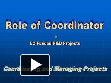 Role of Coordinator presentation | free to view