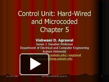 Control Unit: Hard-Wired and Microcoded Chapter 5 presentation | free ...