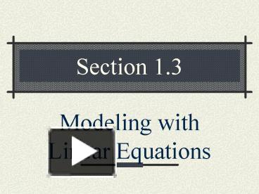 PPT – Modeling with Linear Equations PowerPoint presentation | free to ...