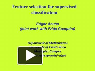 PPT – Feature selection for supervised classification PowerPoint ...