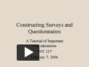 PPT – Constructing Surveys and Questionnaires PowerPoint presentation ...