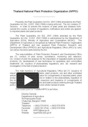 Thailand National Plant Protection Organization NPPO presentation ...