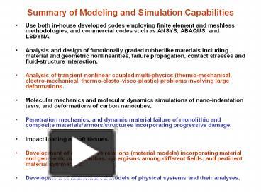 PPT – Summary of Modeling and Simulation Capabilities PowerPoint ...