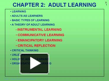 CHAPTER 2: ADULT LEARNING presentation | free to view