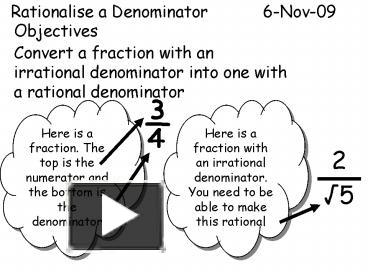Rationalise a Denominator presentation | free to view