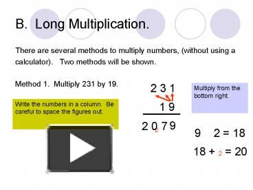 B' Long Multiplication' presentation | free to view