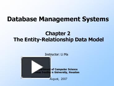 Database Management Systems Chapter 2 The EntityRelationship Data Model ...