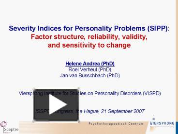 Severity Indices for Personality Problems SIPP: Factor structure ...