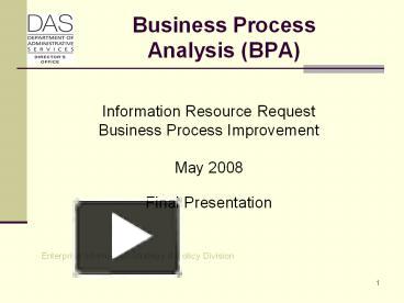 Business Process Analysis (BPA) presentation | free to view