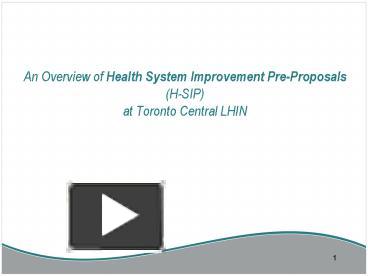 PPT – An Overview of Health System Improvement PreProposals HSIP at ...