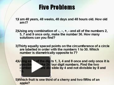 PPT – Five Problems PowerPoint presentation | free to view - id: 17ba71 ...