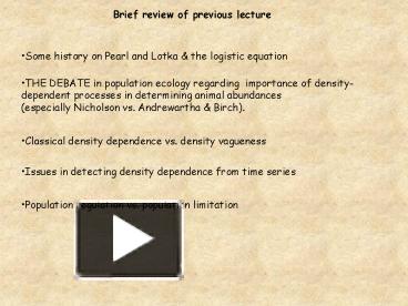 Brief review of previous lecture presentation | free to view