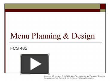 Menu Planning presentation | free to view