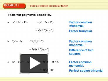Find a common monomial factor presentation | free to view