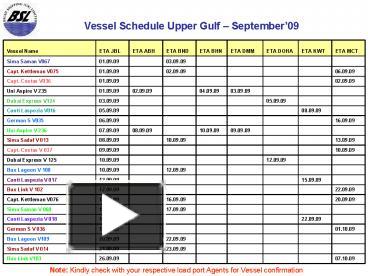 Vessel Schedule Upper Gulf September09 presentation | free to view