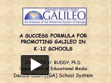 PPT – A SUCCESS FORMULA FOR PROMOTING GALILEO IN PowerPoint ...