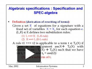 PPT – Algebraic specifications : Specification and SPECalgebra ...