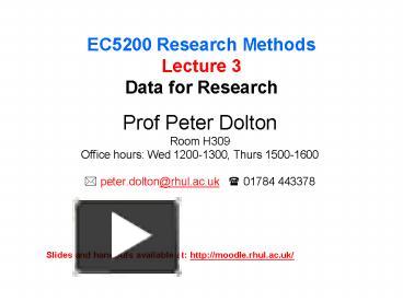 EC5200 Research Methods Lecture 3 Data for Research presentation | free ...