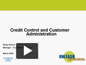 Credit Control and Customer Administration presentation | free to view