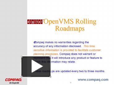 OpenVMS Rolling Roadmaps presentation | free to view