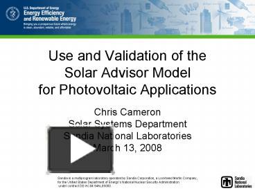 PPT – Use and Validation of the Solar Advisor Model for Photovoltaic ...