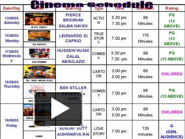 Cinema Schedule presentation | free to view