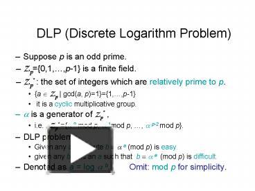 DLP Discrete Logarithm Problem presentation | free to view