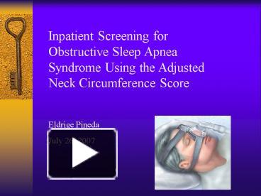 Inpatient Screening for Obstructive Sleep Apnea Syndrome Using the ...