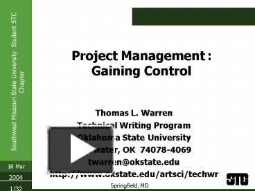 Project Management : Gaining Control presentation | free to view