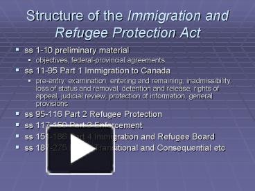 Structure of the Immigration and Refugee Protection Act presentation ...