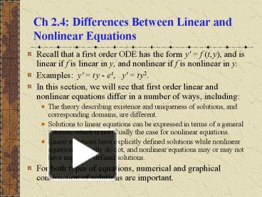 Ch 2.4: Differences Between Linear and Nonlinear Equations presentation ...
